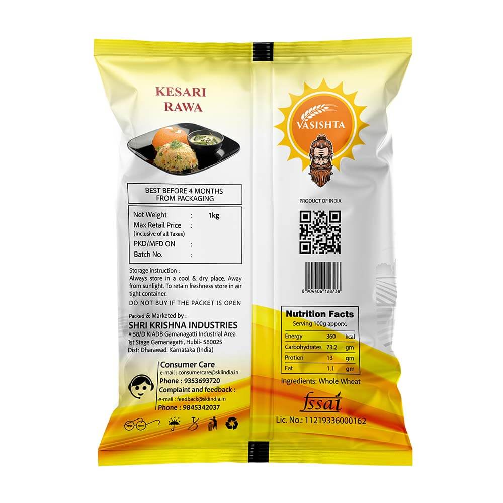 Vasishta Kesari Rava 1kg (Bag of 25) - Shri Krishna Industries Hubli