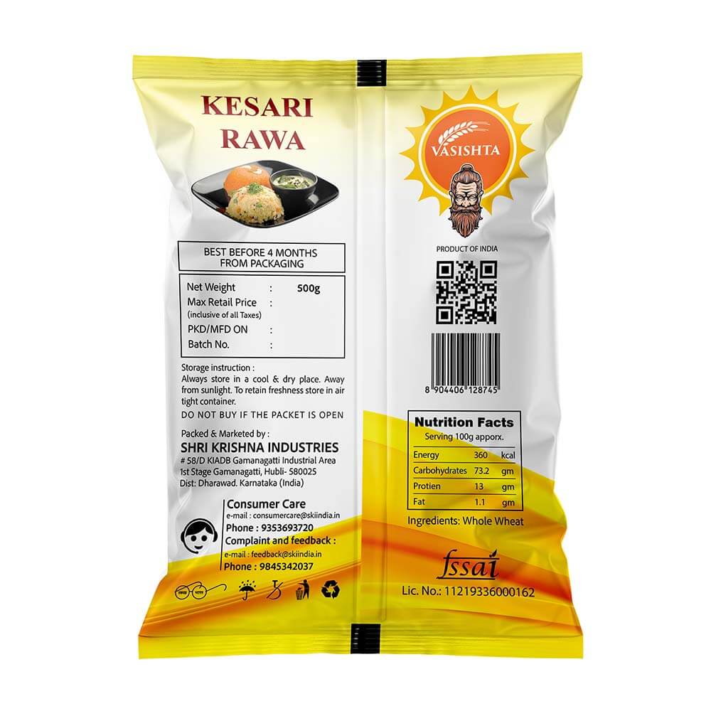 Vasishta Kesari Rava 500g (Bag of 50) - Shri Krishna Industries Hubli