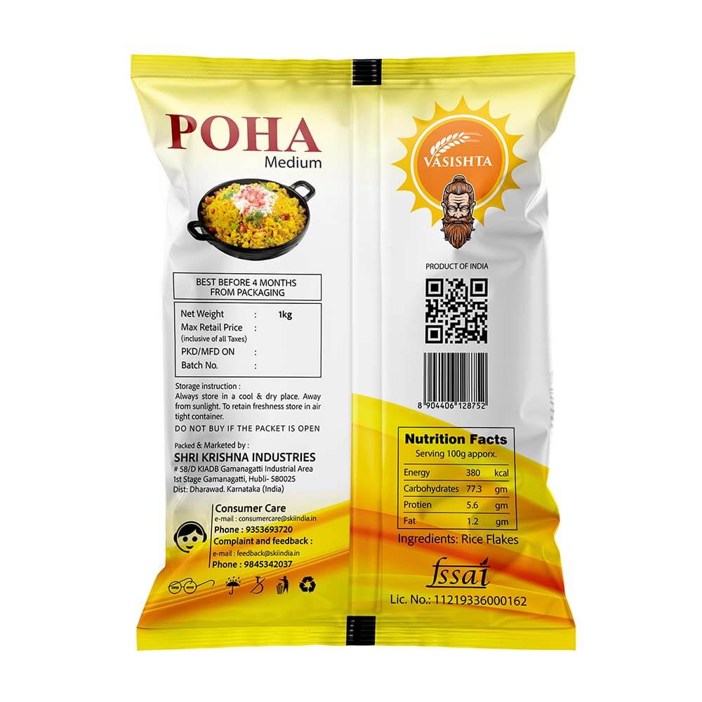 Vasishta Vasishta Poha 1kg (Bag of 25) - Shri Krishna Industries Hubli